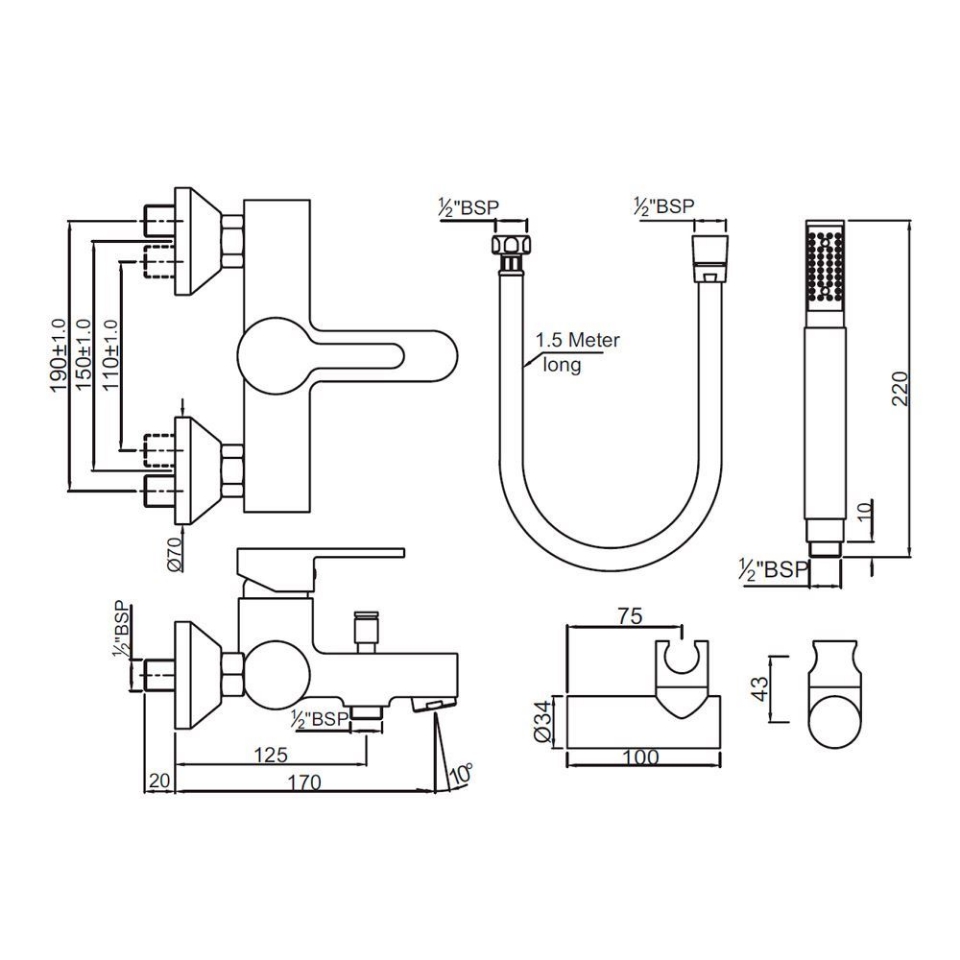 Fusion Bath+Shower Mixer with Shower Kit- 1 Lever