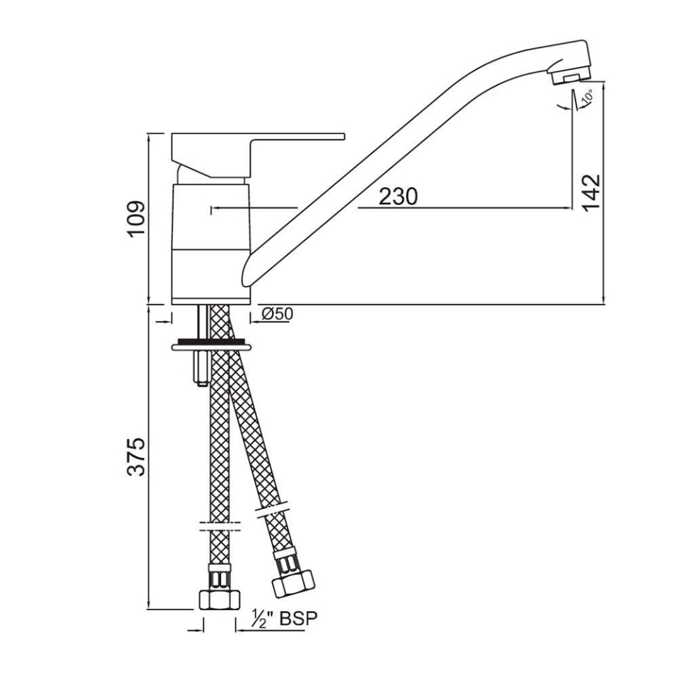 1 Lever Mono Sink Mixer with Swivel Spout- Fusion