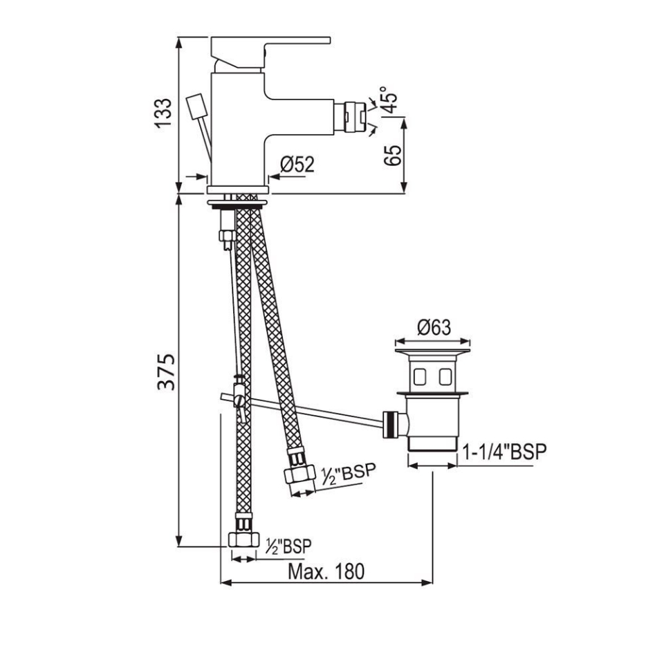 Fusion Popup Waste Bidet Mixer- Toilet Faucet